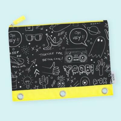 Yoobi Brand ~ Binder Zip Case ~ Black ~ White ~ Yellow ~ Doodles | eBay