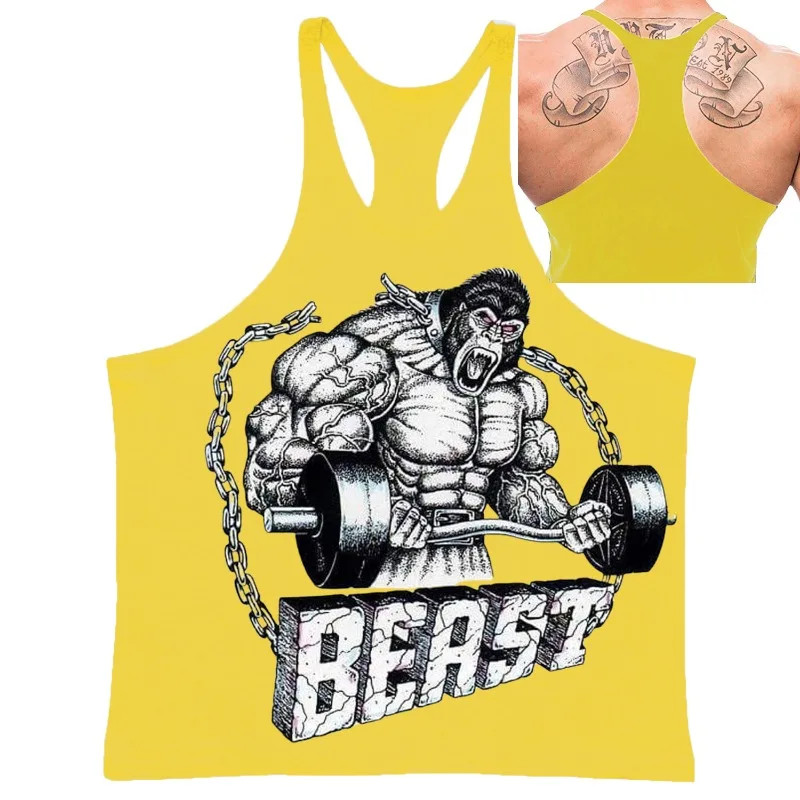 Men BEAST Gorilla Weightlifting Graphic Stringer Tank Tops Bodybuilding ...