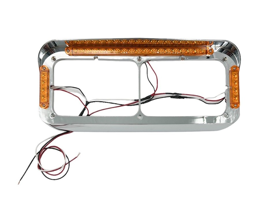 Pair Dual Function LED Amber Lens Headlight Bezels w/ Visor For 4x6 ...