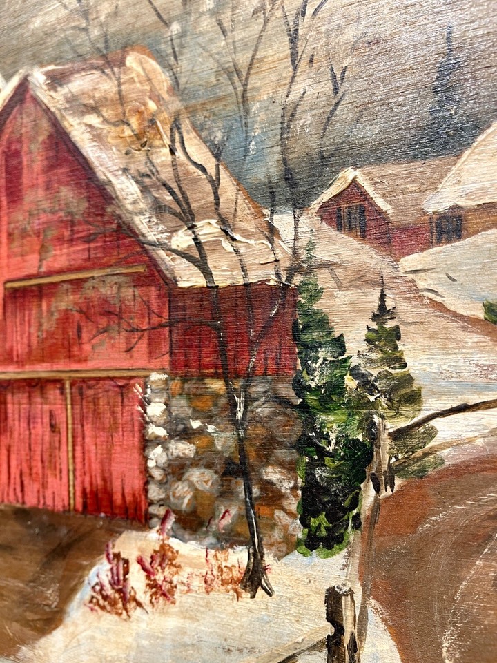 Vintage Lorraine Ed Warren Oil Painting On Wood Winter Farm Scene ...