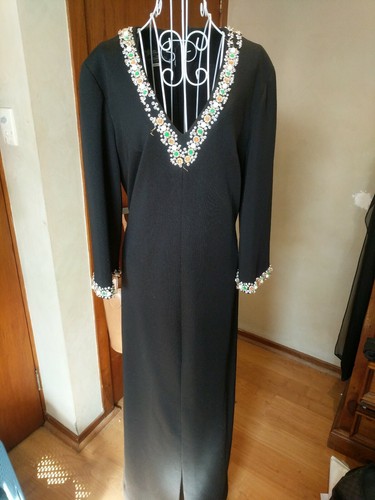 Vintage "Miss Hartnell" Black Long Beaded Dress SW-14 Couture Small 34 ...