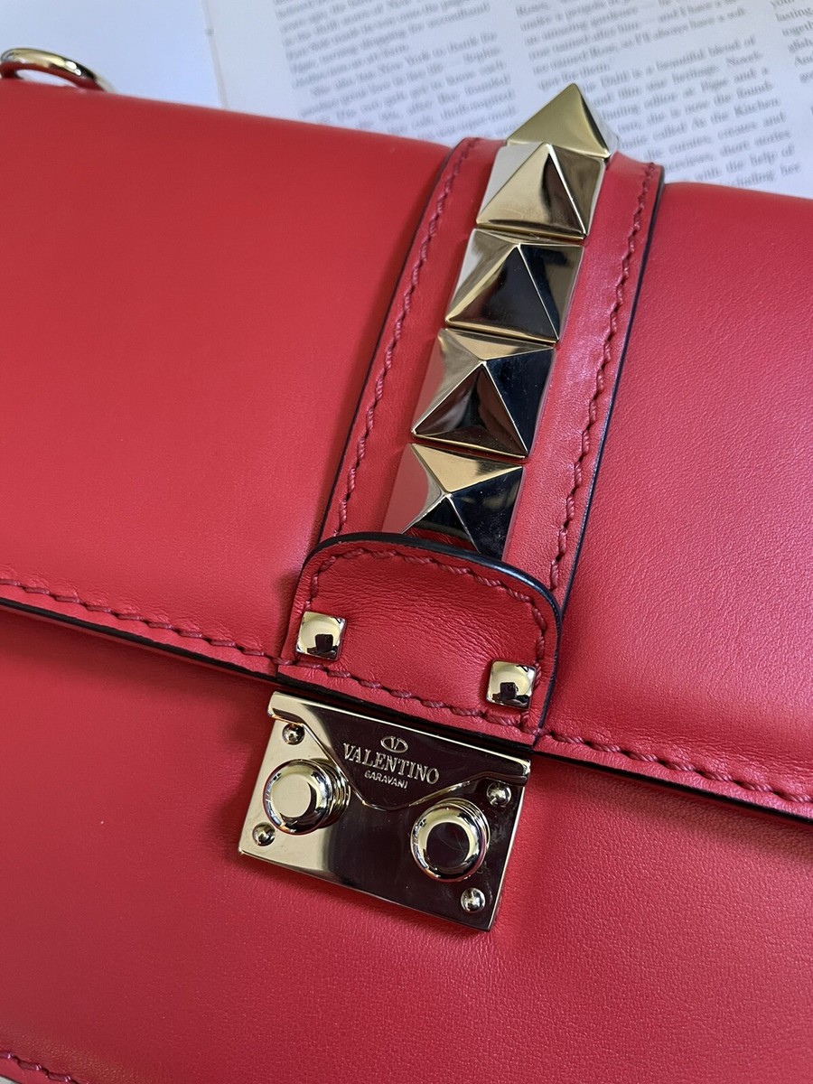 Valentino Garavani Rockstud Leather Chain Shoulder Bag, Red Valentino Garavani Rockstud Leather Chain Shoulder Bag, Red