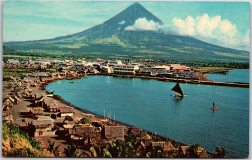 Philippines PH, The Volcanic Peak, Mt. Mayon Near Legaspi, Vintage ...