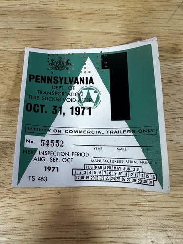 Vintage Original 1971 PA Pennsylvania Inspection Sticker Antique Car or ...