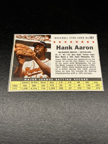 1961 Post - Hand Cut #107 Hank Aaron | eBay