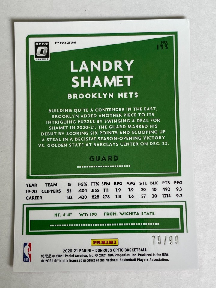 2020-21 Panini Donruss Optic Landry Shamet #133 RED PRIZM #79/99 | eBay