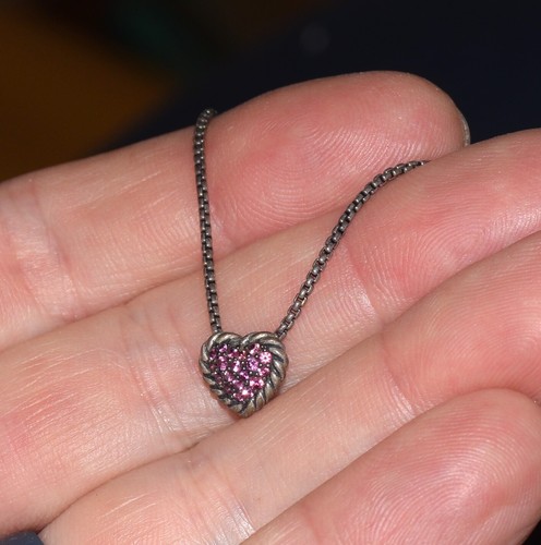 DAVID YURMAN PINK SAPPHIRE HEART CHARM NECKLACE STERLING SILVER 17" | eBay
