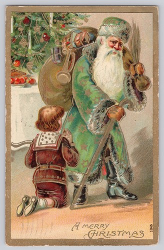 Postcard Belsnickel Old World Santa Green Robe, Switches To Punish Bad ...
