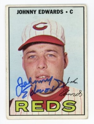 JONNY EDWARDS SIGNED TOPPS BASEBALL CARD 1967 #202 AUTO CINCINNATI REDS ...