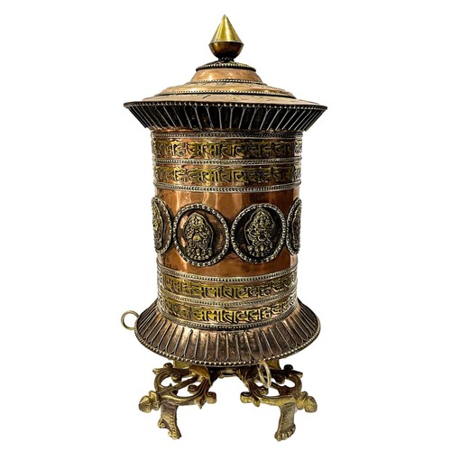 13" Large Nepal Tibetan Buddhist Spinning Table Prayer Wheel Stand ...