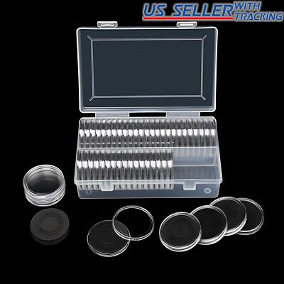 50Pcs 40mm Clear Coin Capsules Storage Box Holder + Case Coins ...