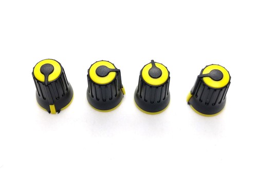 4 Black & Yellow D-Shaft Pot Knobs for 6mm 270° DJ-TECH BEHRINGER ...
