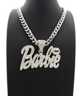 New Barbie Pendant & 9mm 18" Cuban Chain Necklace White Gold Plated* | eBay