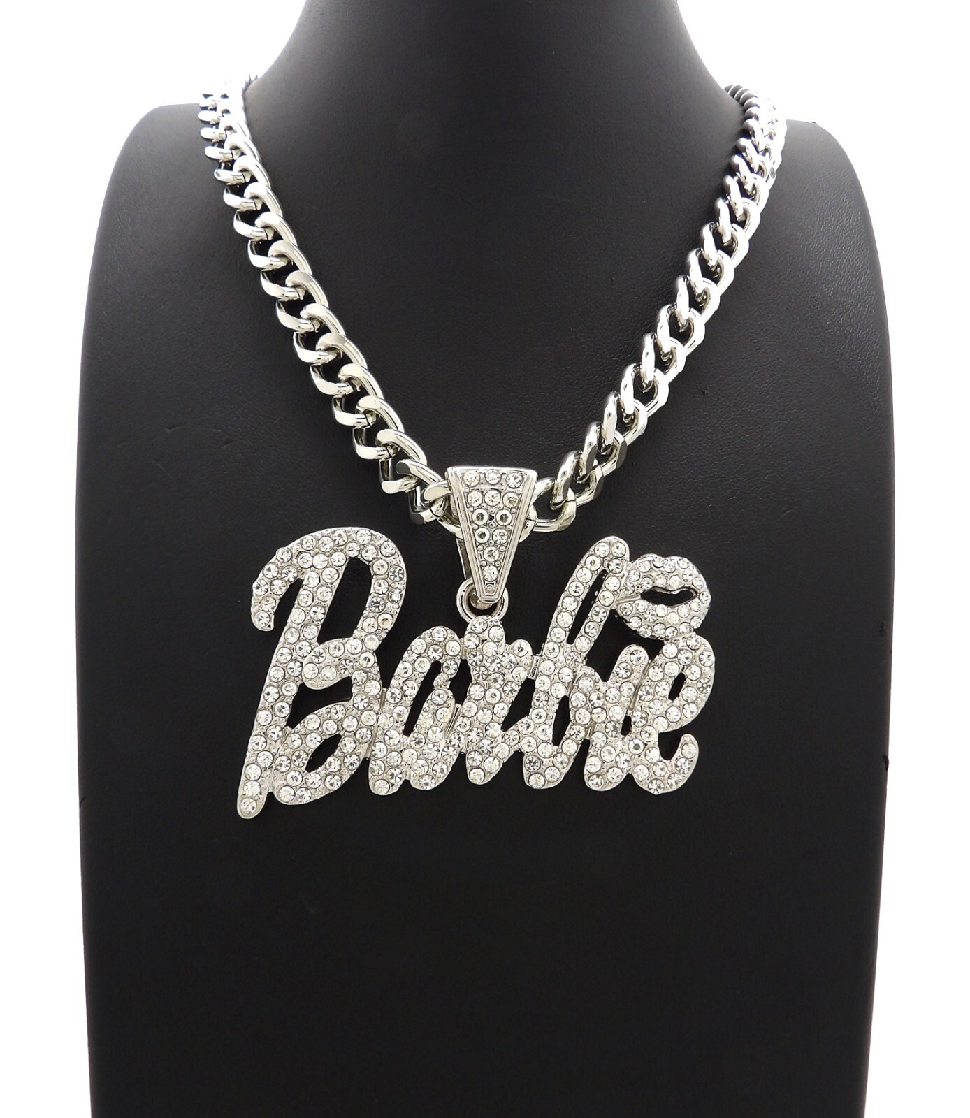 New Barbie Pendant & 9mm 18" Cuban Chain Necklace White Gold Plated* | eBay