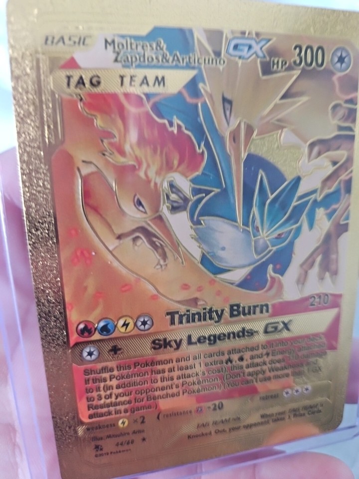 Pokemon Tag Team Moltres & Zapdos & Articuno GX HP300 Gold Foil Fan Art ...
