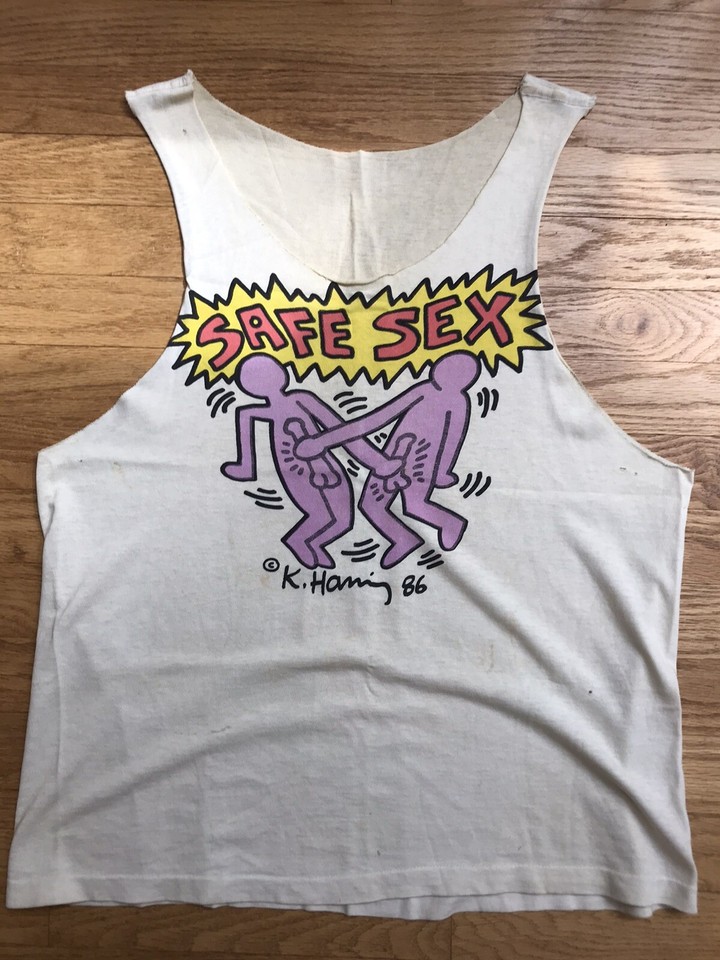 KEITH HARING Safe Sex Vintage 80s Art Shirt M LGBT Gay interest | eBay UK