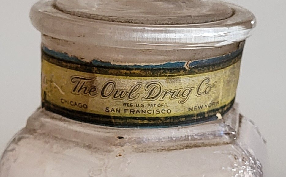 THE OWL DRUG CO. SKIN CREAM COSMETIC JAR BOTTLE SAN FRANCISCO NEW YORK ...