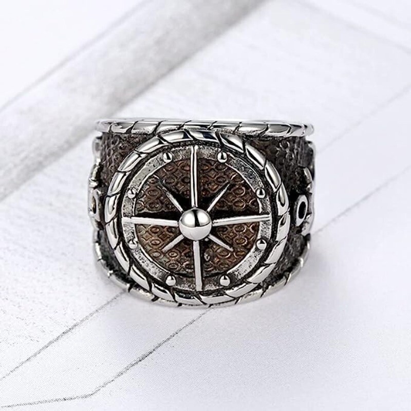 Men's Stainless Steel Nautical North Star Marine Compass Anchor Ring ...