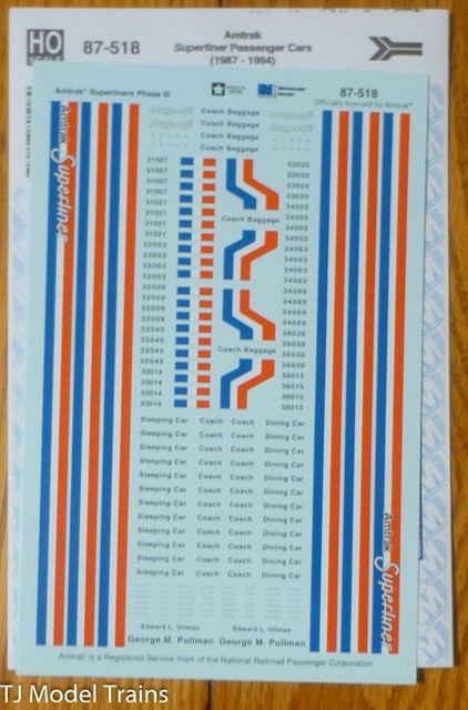 HO Microscale Decals 87-518 Amtrak Superliner Passenger Cars (1987-1994 ...