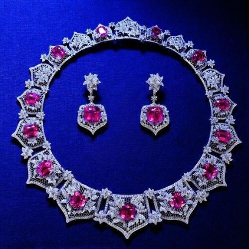 Lab Created Ruby Collar Necklace Set For Women Edwardian 925 SS Wedding ...
