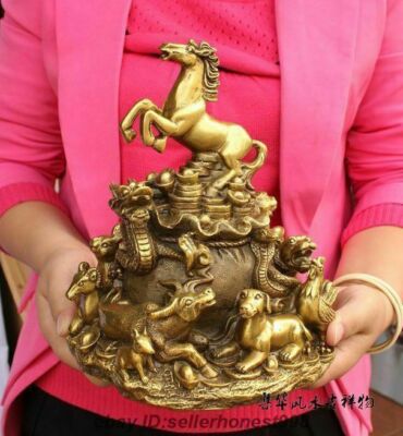 Chinese Fengshui Wealth Twelve Zodiac Animal Copper Brass Horse statue ...