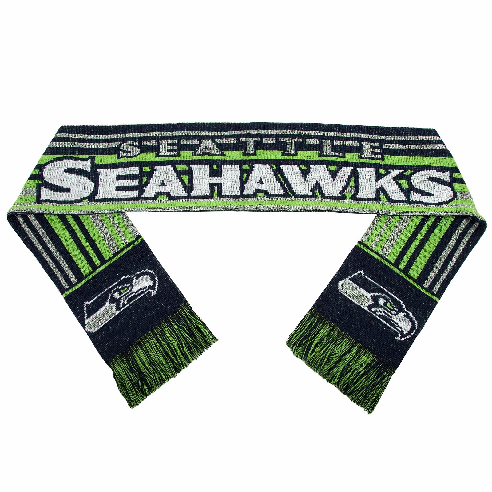 Seattle Seahawks Scarf Knit Winter Neck - Double Sided Glitter Stripe ...