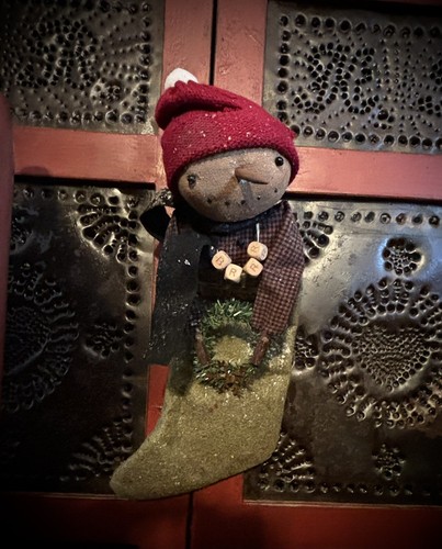 Grubby Primitive Christmas Sweet Snow BRRR Man Doll in Stocking Snowman ...