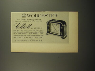 1960 Worcester Elliott of London Style 5437 Clock Advertisement | eBay