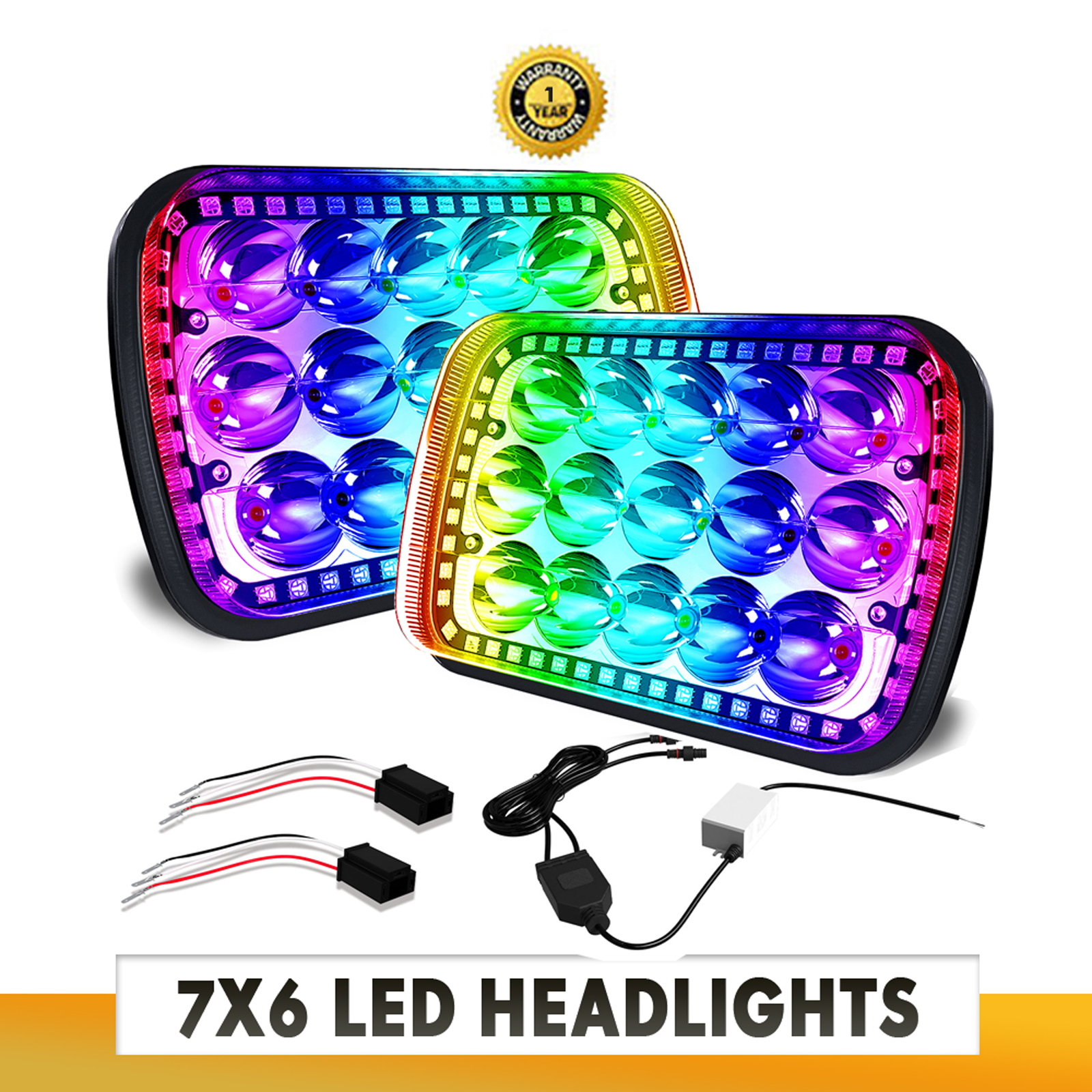 5x7 Led Headlights 7x6 RGB Led Headlamp H6054 6054 Headlight for Jeep ...