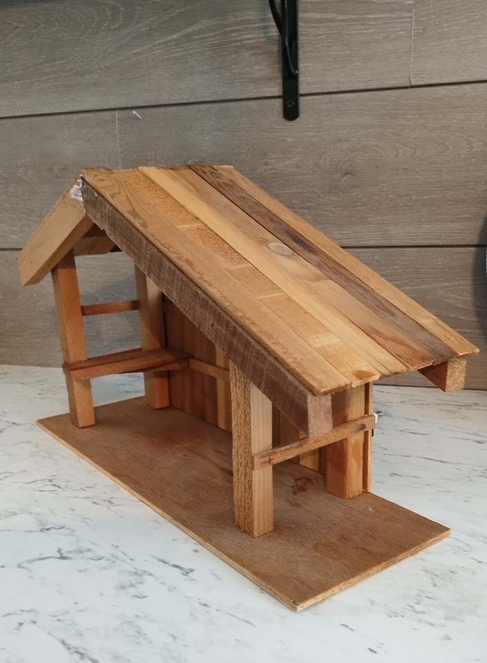 Vintage Wooden Nativity Stable Manger Lit Creche Only 18x6 Christmas ...