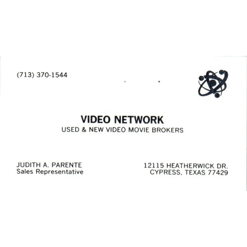 Judith A. Parente Video Network Cypress TX Vintage Business Card SD8-B5 ...