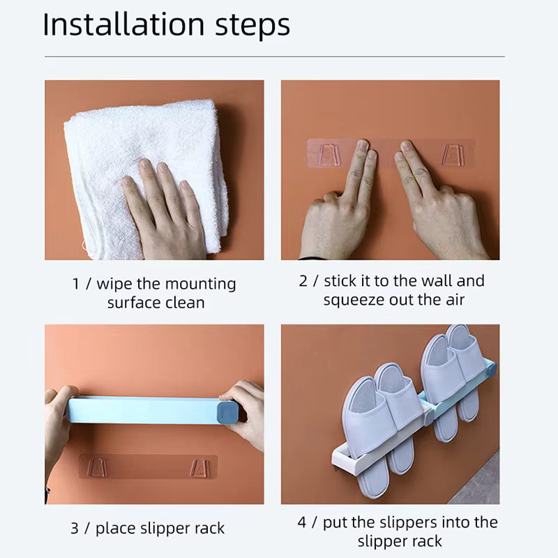 Bathroom Slipper Shelf No Punching Wall Mounted One Piece Shoe Rack ...