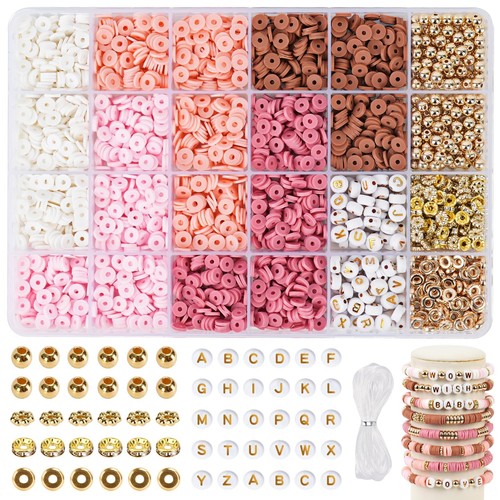 QUEFE Pink Bracelet Making Kit Friendship Bracelets 2850 Flat Clay ...