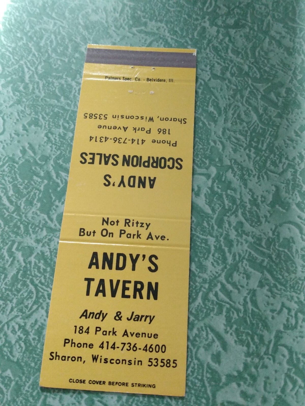 Vintage Matchbook Collectible Ephemera E38 Sharon Wisconsin Andy's ...