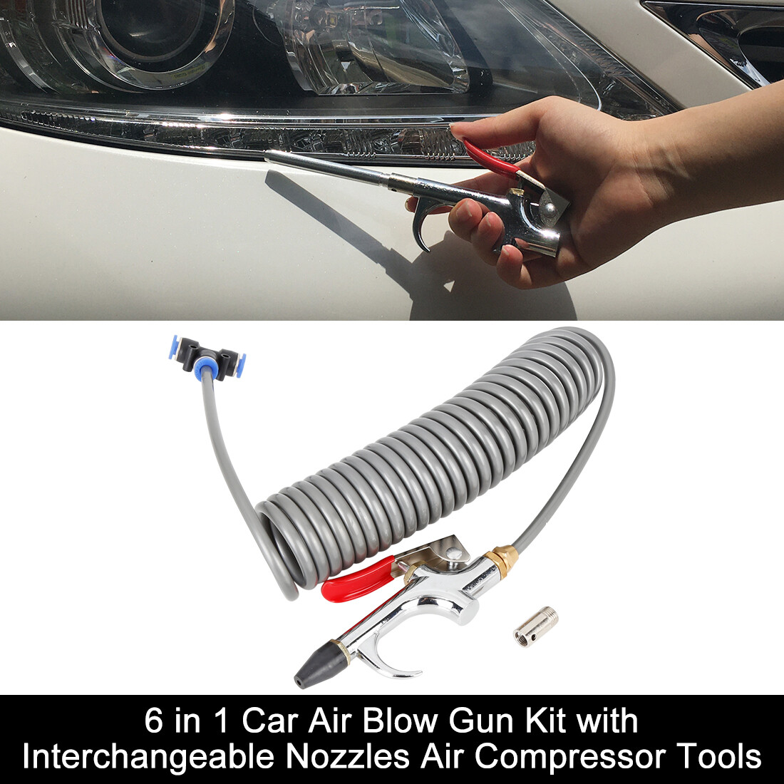 6 in 1 Car Air Blow Gun Kit with Interchangeable Nozzles Air Compressor ...