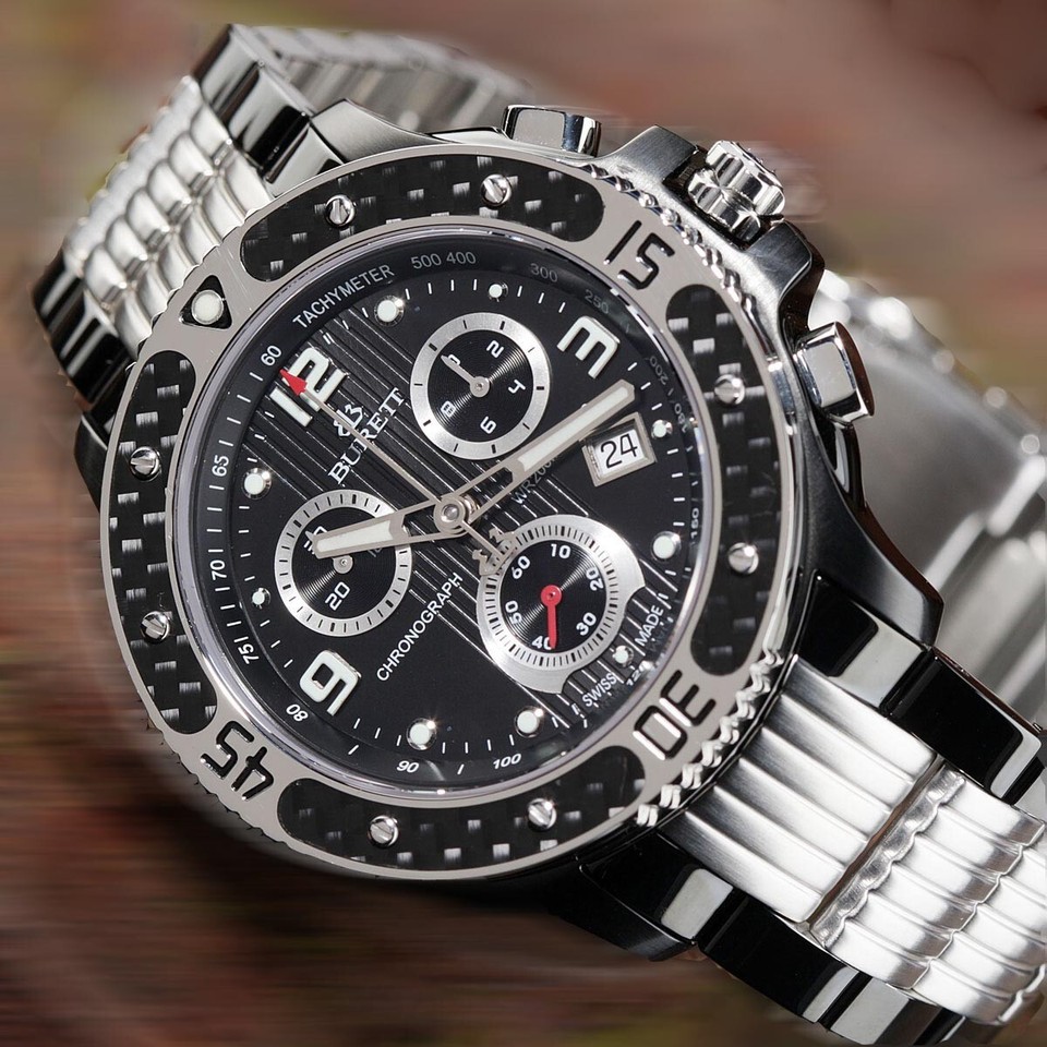 Burett Swiss Made Black Carbon Fiber Vantage Chronograph Watch ...