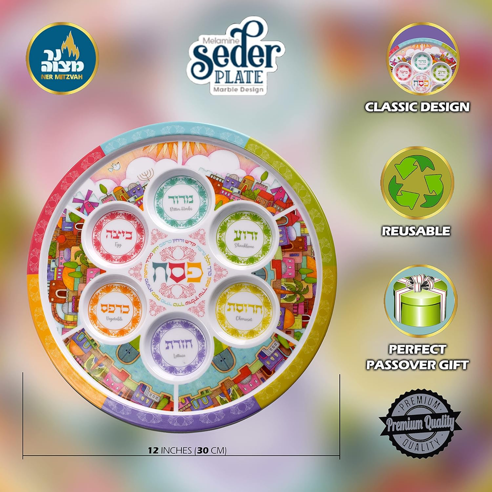 Seder Plate for Passover - Melamine 12" Passover Seder Plate ...