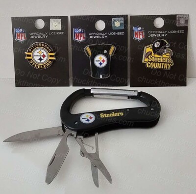 STEELERS NEW Carabiner Multi-Tool Key Ring AND A Steeler Push On Pin | eBay