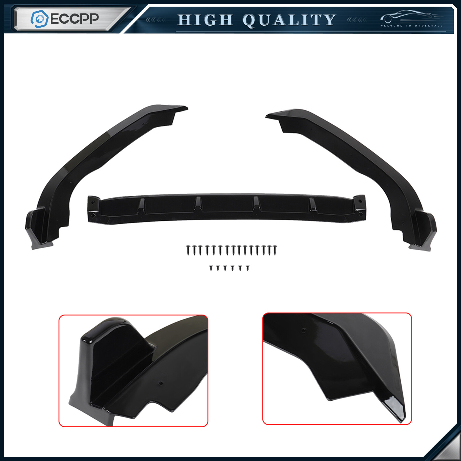 For 2018-2020 Honda Fit 3PC Glossy Black Front Bumper Lip Spoiler ...