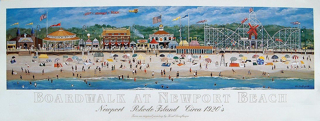 BOARDWALK AT NEWPORT BEACH by Karl Doerflinger LITHOGRAPH Print ...