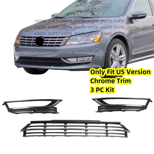 For 2012-2015 VW Passat Front Bumper Lower Grille & Fog Light Bezel ...