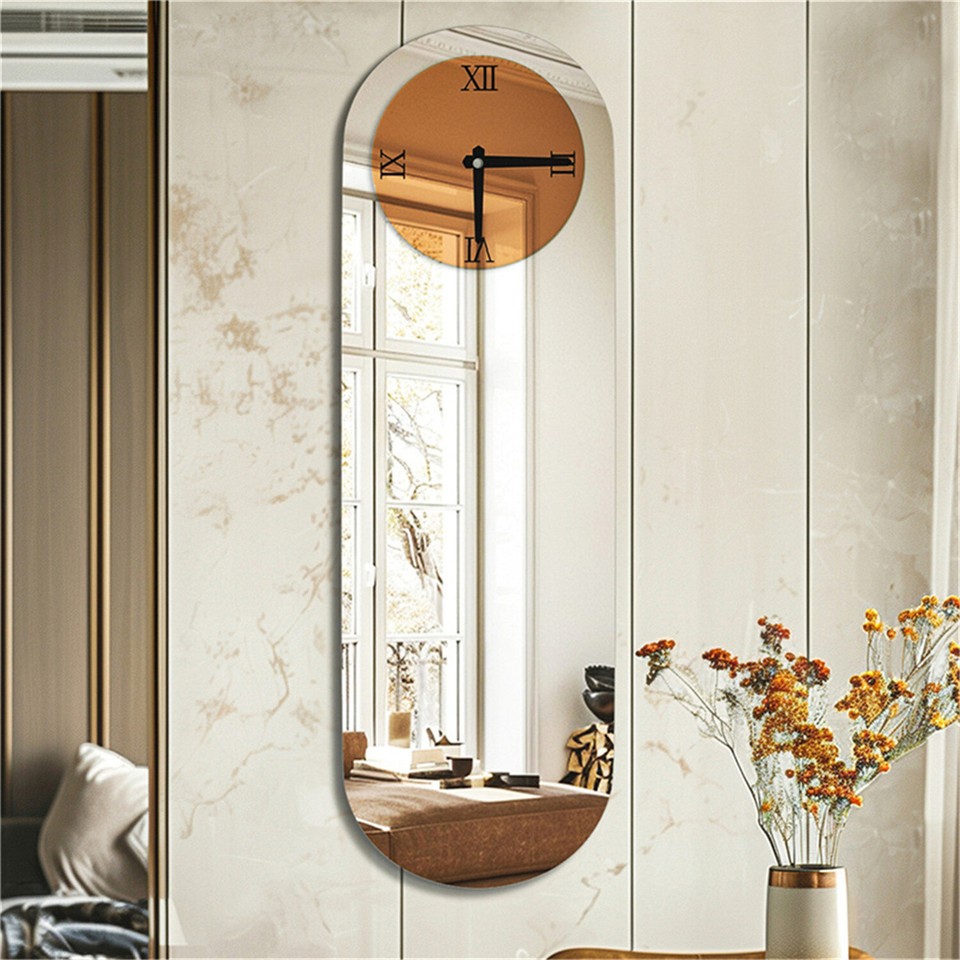 Arched/elliptic Shaped Tinted Glass Wall Clock Living Room Wall Mirror ...