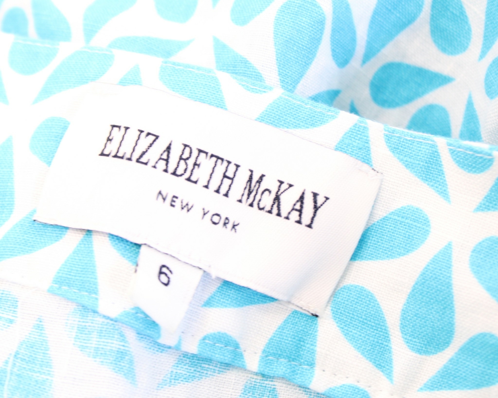 Elizabeth McKay Blue White Geometric Print Linen Top … - Gem