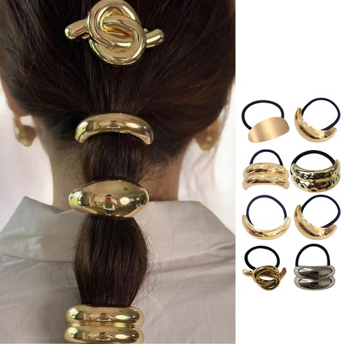 4pcs Metal Hair Ties Geometric Elastic Hair Ropes Fashion Gold Hair ...