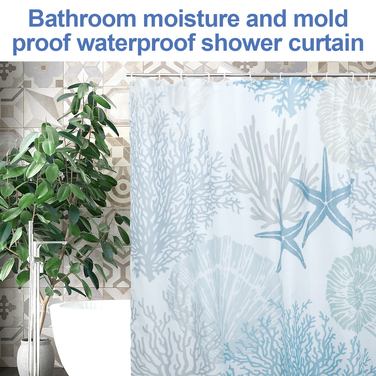 Ocean Shower Curtain Waterproof Polyester Bathroom Quick-Drying Curtain ...