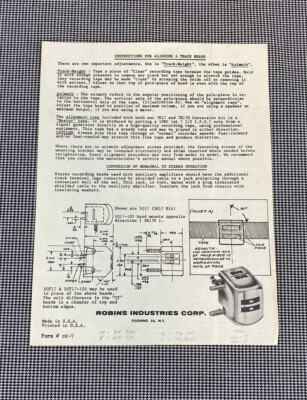 ROBINS M/M 4 TRACK STEREO CONVERSION KITS INSTRUCTIONS PAGE J0256 | eBay