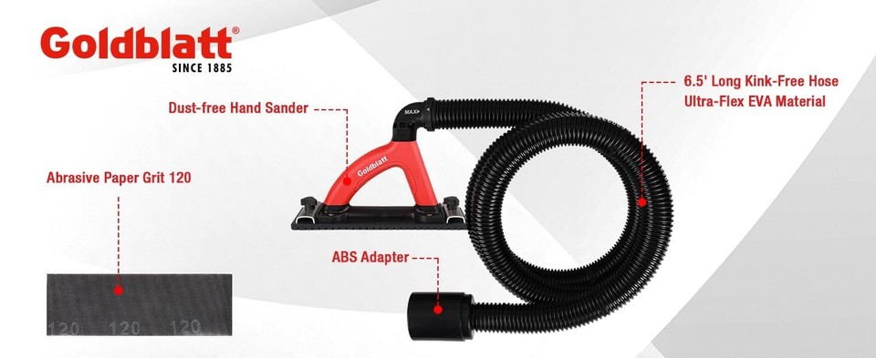 Goldblatt Dustless Drywall Vacuum Sander Dust Free Hand Sander with 6.5 ...