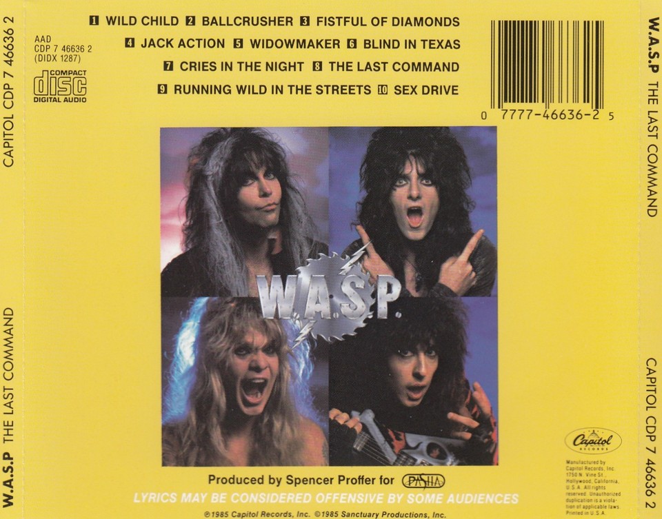 W.A.S.P. - Last Command CD 1985 CAPITOL CDP 7466362 EARLY PRESS | eBay