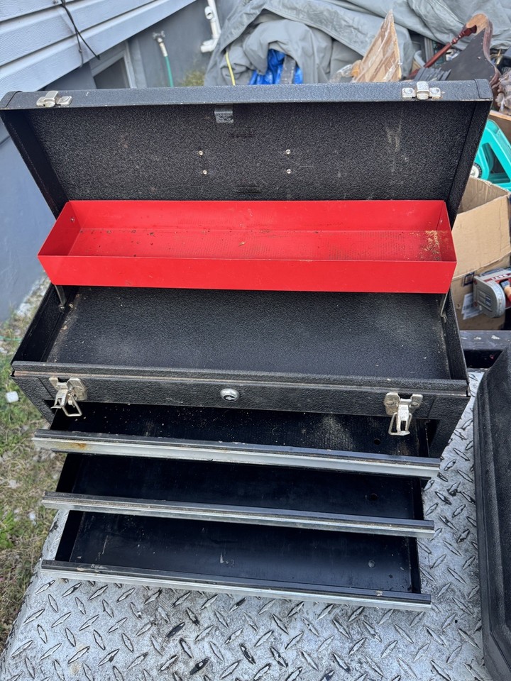 Vintage CRAFTSMAN Rally Box Metal Tool Box 3 Drawers Mechanics Toolbox ...