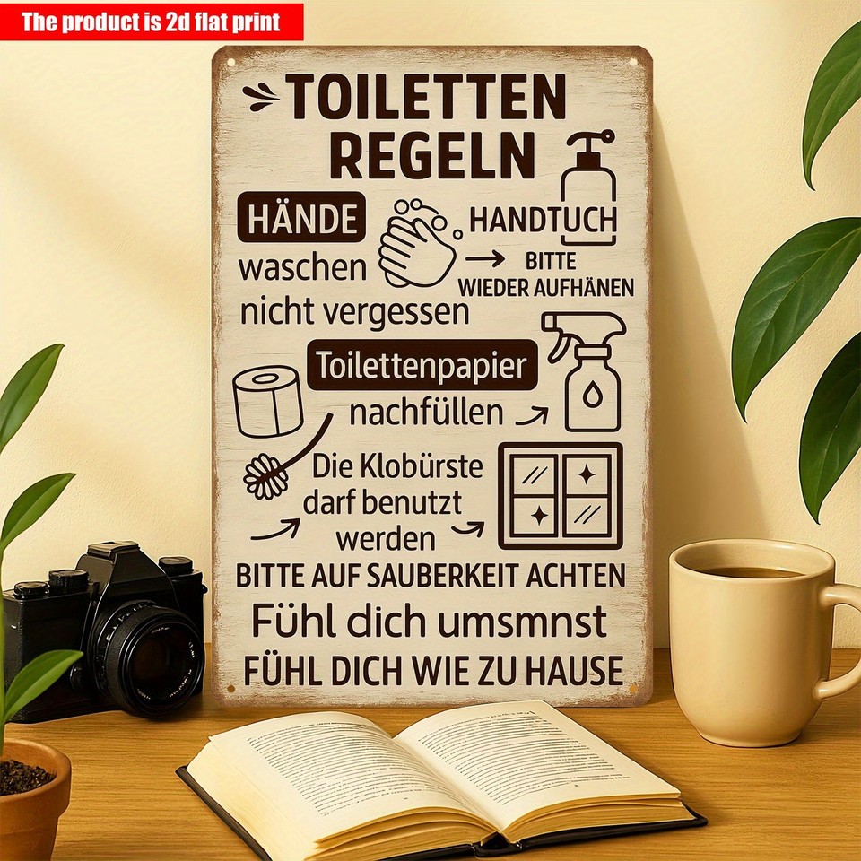 2D Flat Bohemian Style Metal Sign with Toilet Rules & Hand Washing ...
